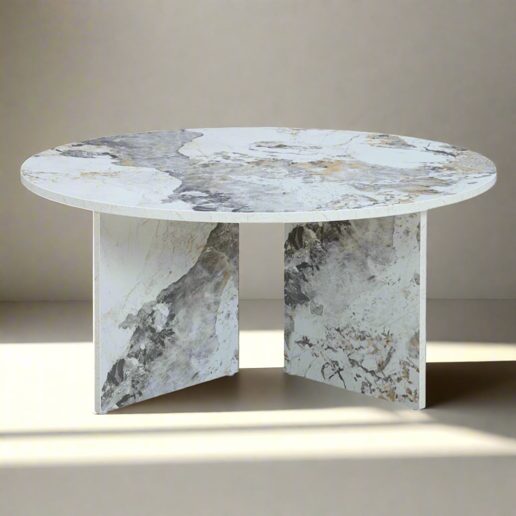 Aura Round Marble Effect Coffee Table – Lime Lace