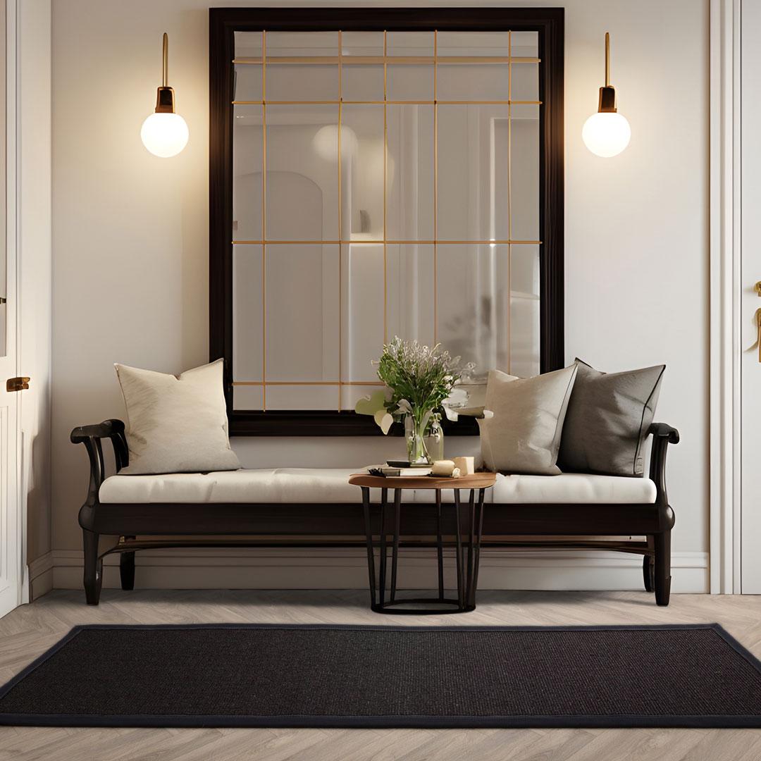 Black Sisal Runner Rug with Cotton Border – Lime Lace