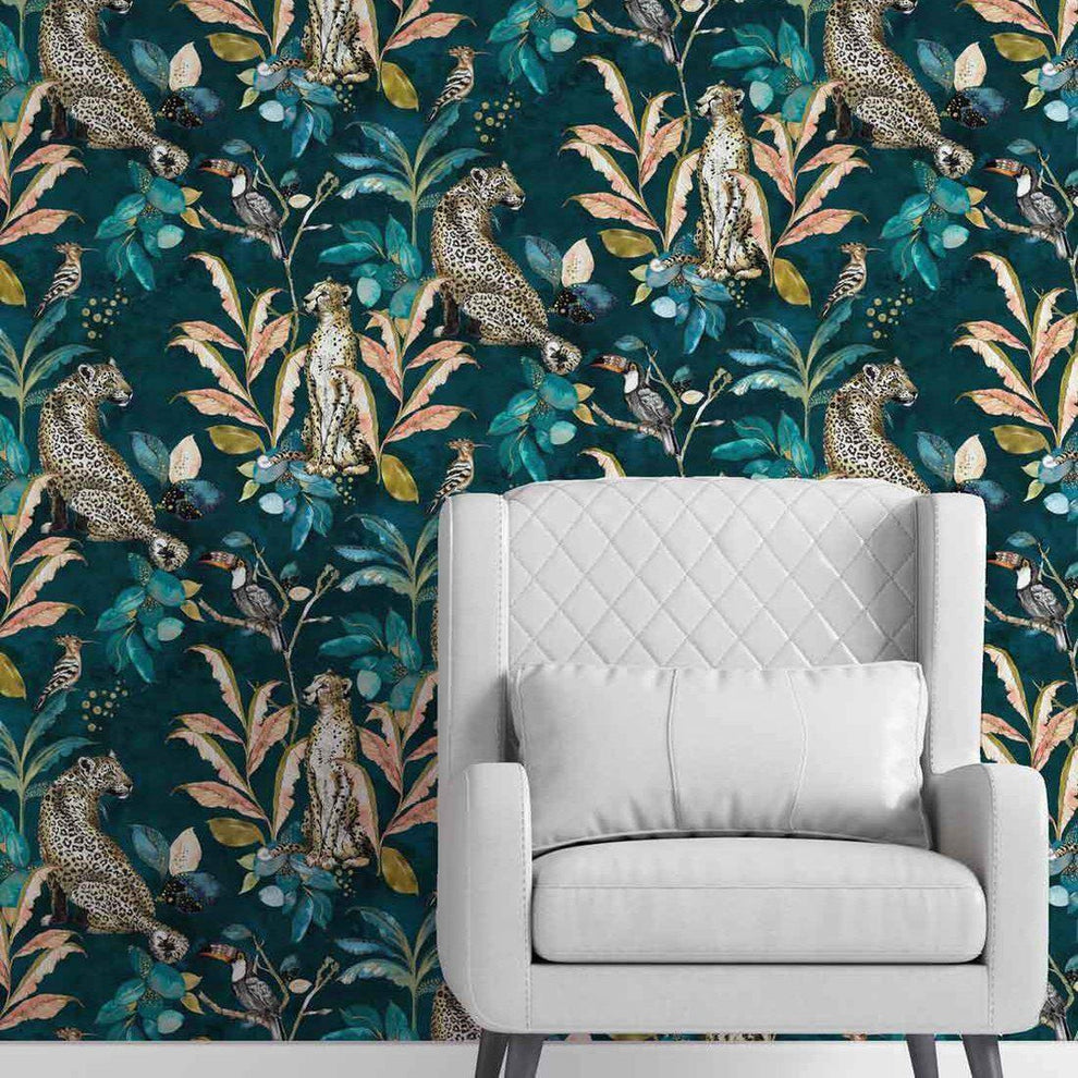 Cheetah Wallpaper - Teal - Graduate Collection – Lime Lace Ltd