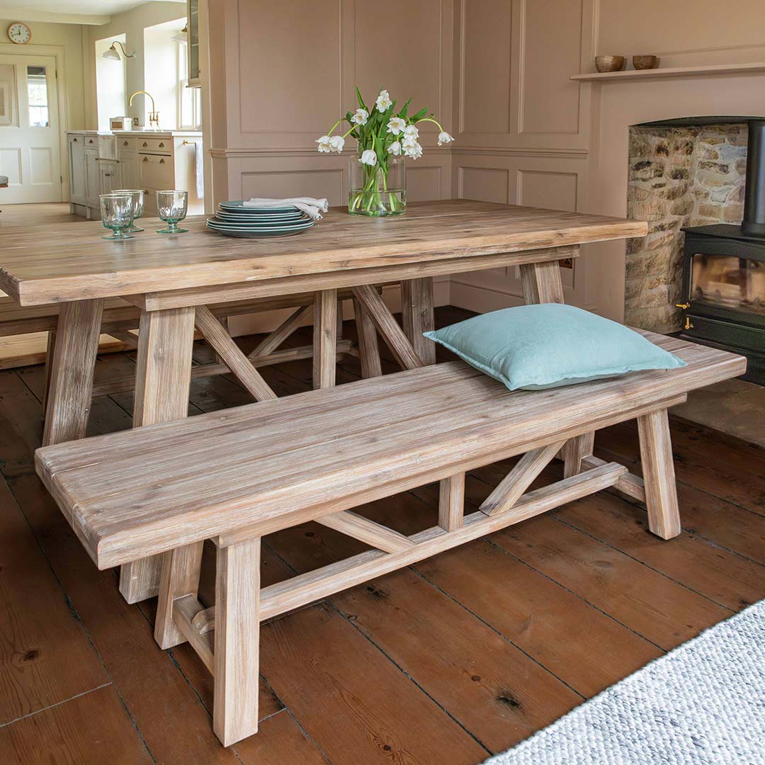 Chilford Solid Wood Table & Bench Set – Lime Lace