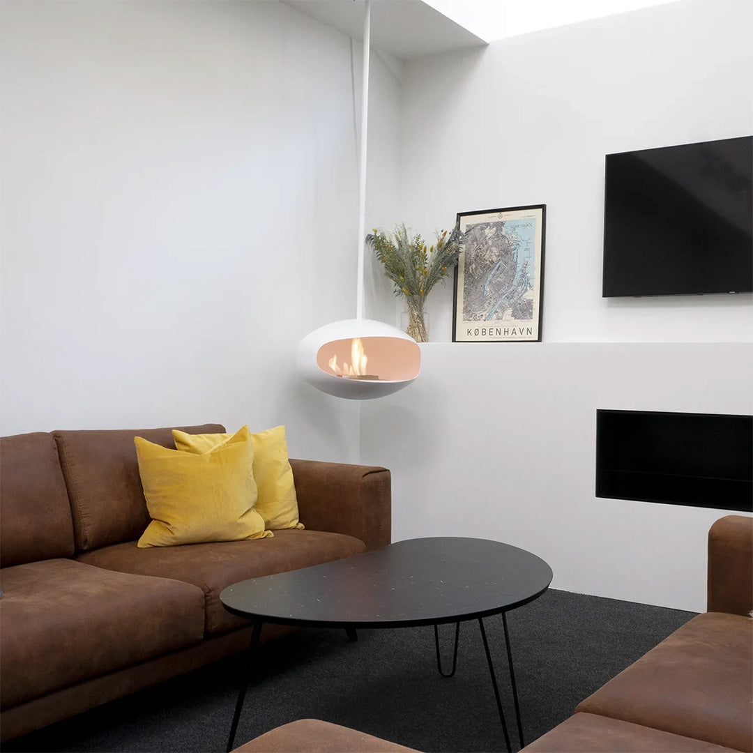 Cocoon Aeris White Hanging Bioethanol Fire – Lime Lace