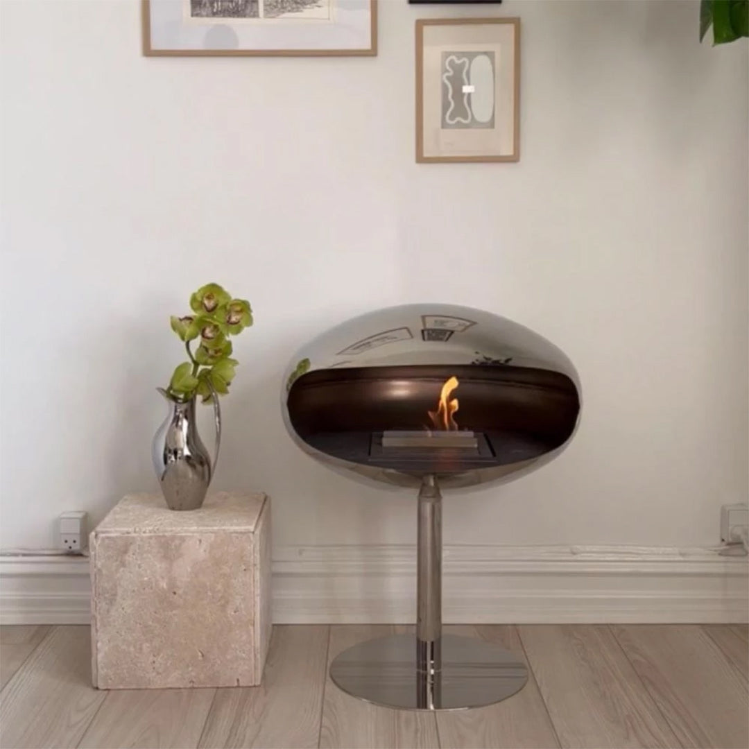 Cocoon Pedestal Bioethanol Fire - Polished Steel – Lime Lace