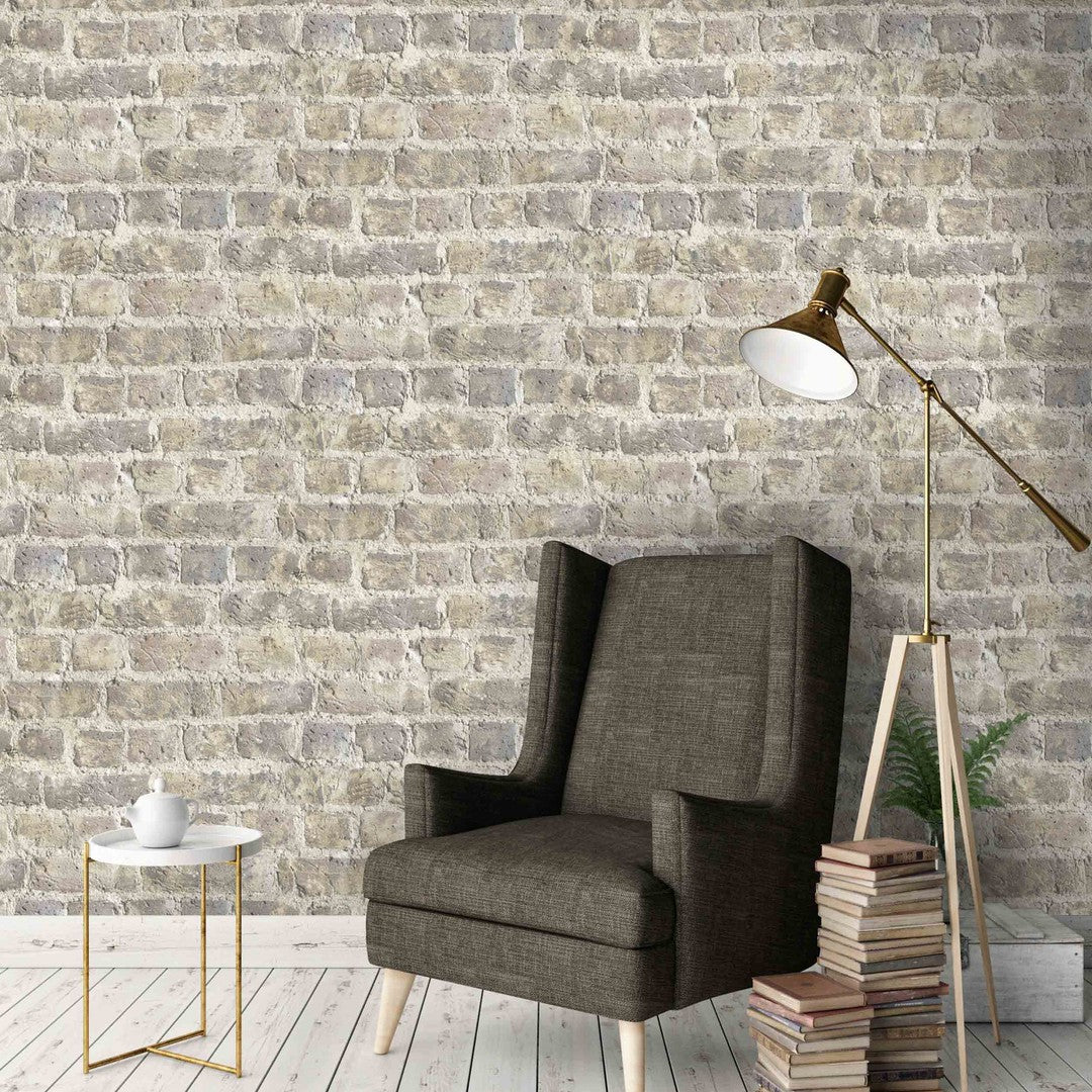 Exposed Real Brick Effect Wallpaper - Cheetham Hill – Lime Lace