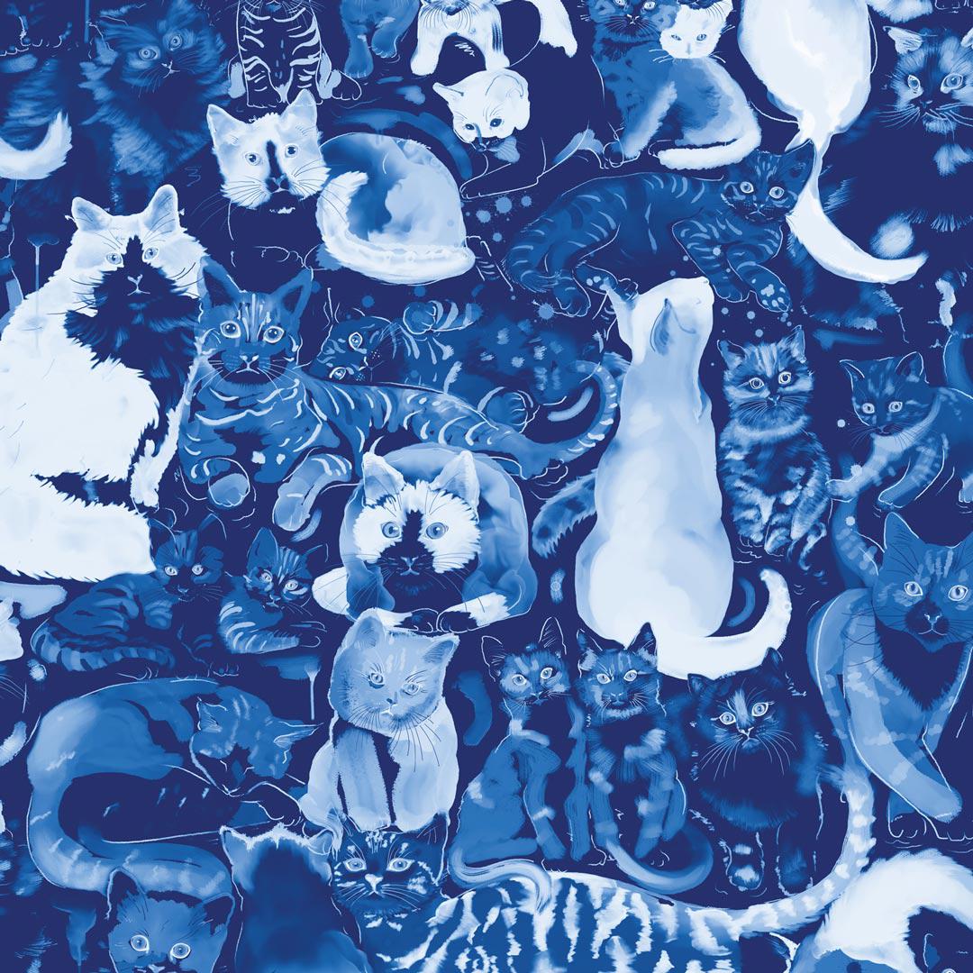 Cat Print Wallpaper Cute Gothic Black Cat Illustration, Vector Pattern