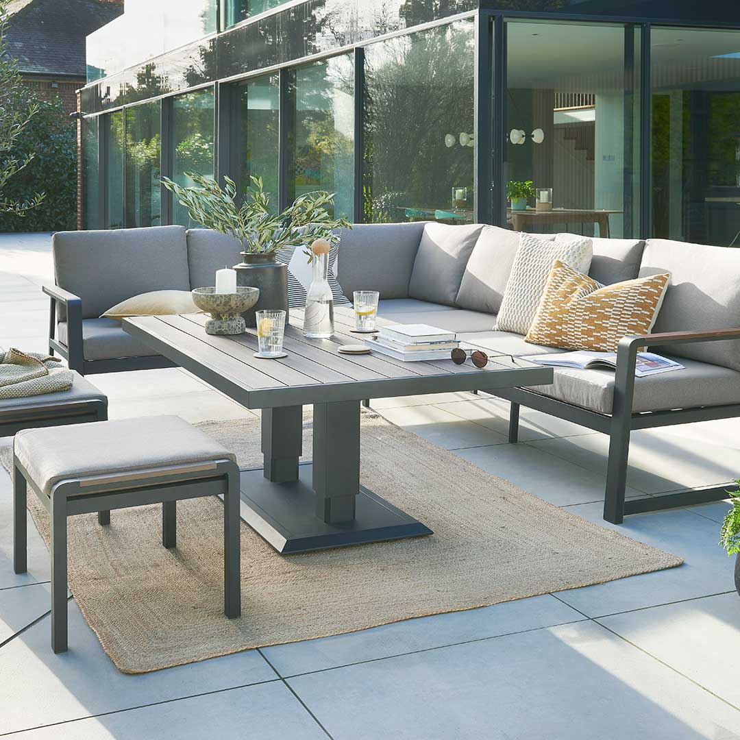 Hemsby Large Corner Sofa Set with Adjustable Table – Lime Lace