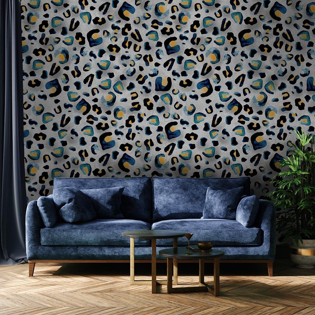 Indigo Inky Leopard Print Wallpaper - Avalana Design – Lime Lace