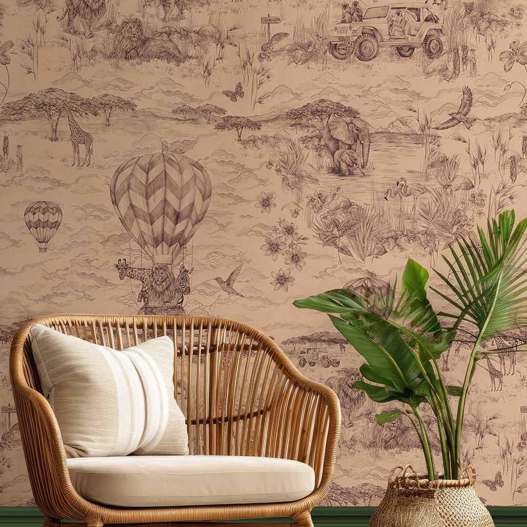 Lyons Den Wallpaper - Coral Plum – Lime Lace