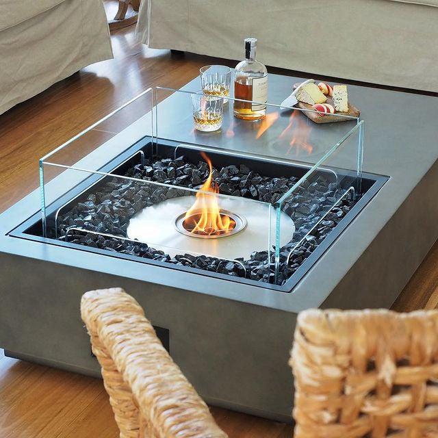 Manhattan Bioethanol Fire Pit Table - Natural - EcoSmart Fire – Lime Lace
