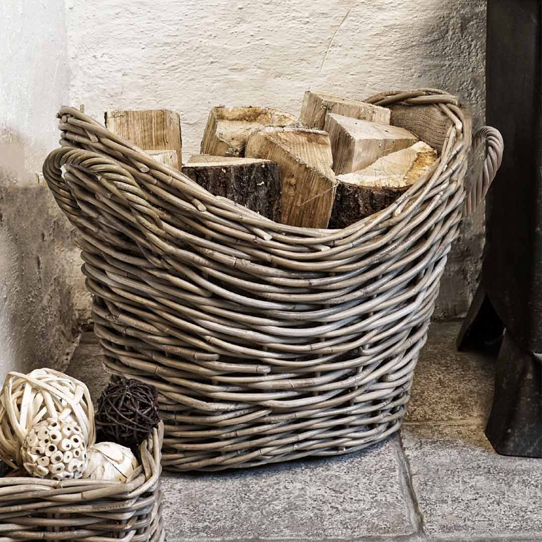 Oval Wicker Lined Log Basket – Lime Lace