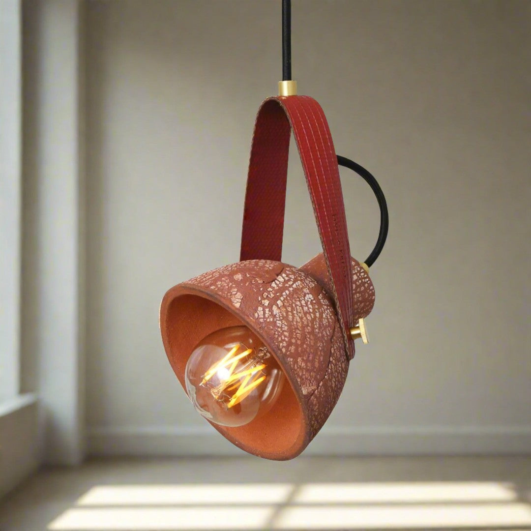 Pera Ceramic Pendant with Rescued Fire Hose Strap - Red Iron - Mullan ...