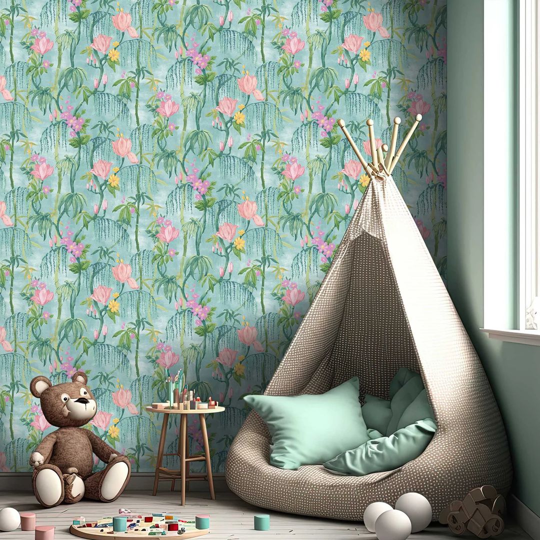 Pierre Wallpaper - Aqua – Lime Lace