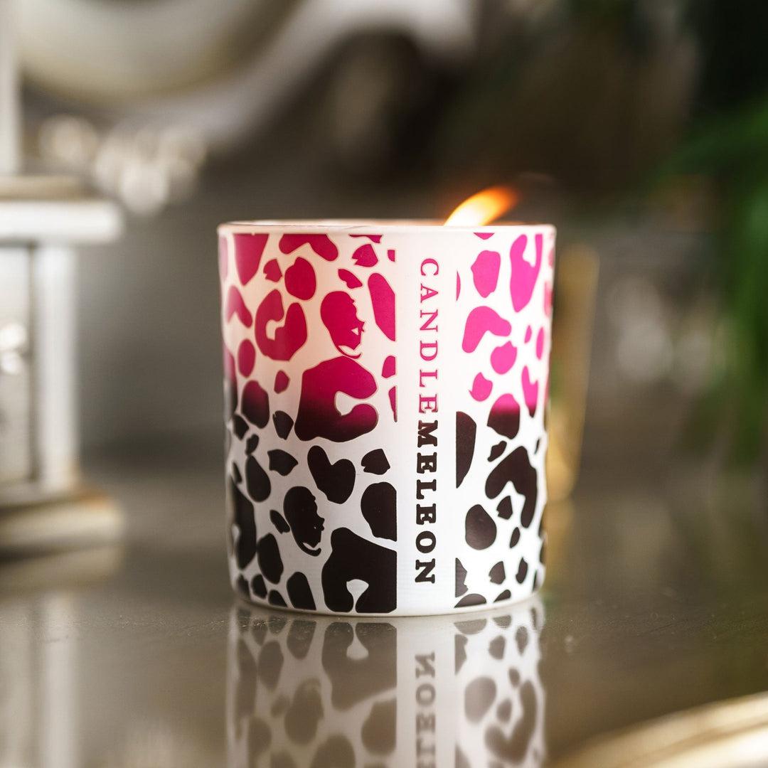 Pink Leopard Candle – Amber, Orange Flowers & Mint – Lime Lace
