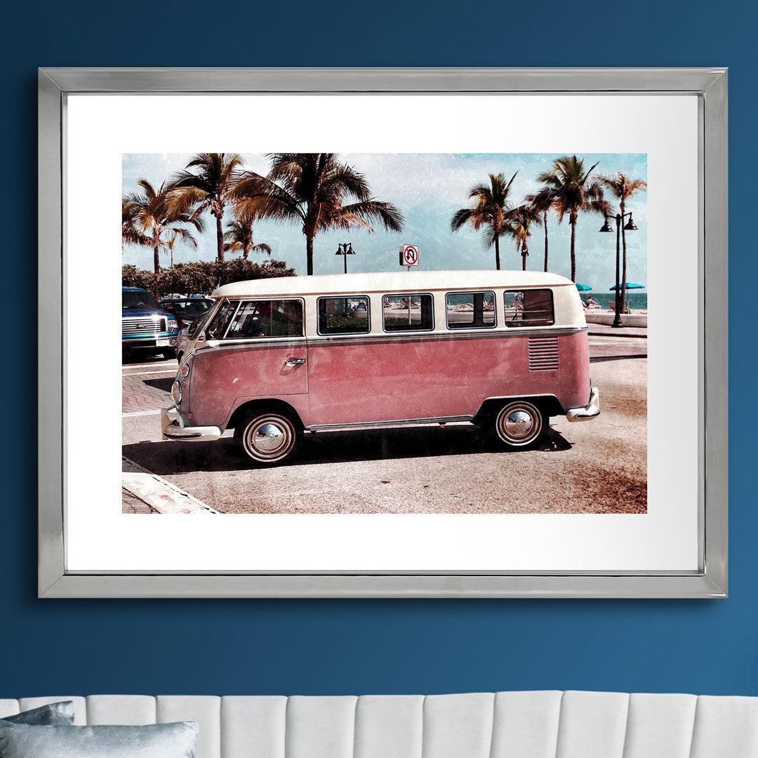 Pink VW Camper Van Framed Wall Art – Lime Lace