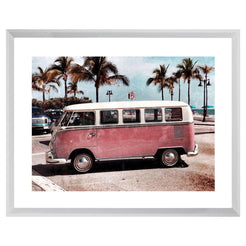 Pink VW Camper Van Framed Wall Art – Lime Lace