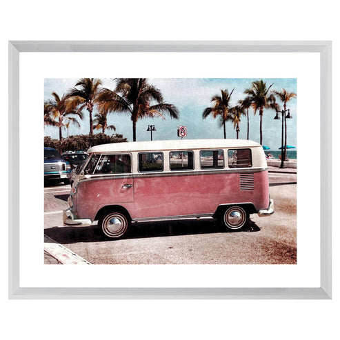 Pink VW Camper Van Framed Wall Art – Lime Lace