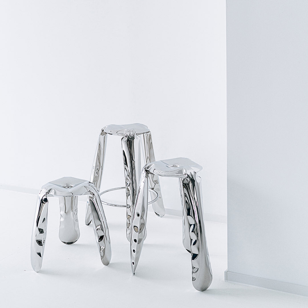 Plopp Stool - Inox Polished - Zieta – Lime Lace