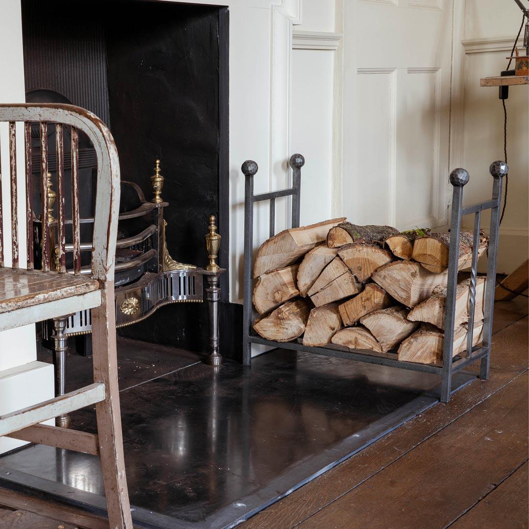 Rectangular Matt Black Steel Log Holder – Lime Lace