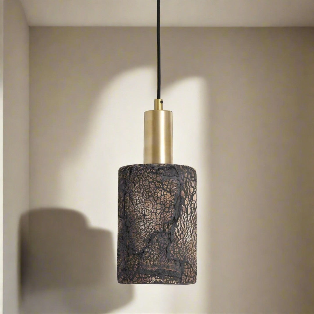 Senna Organic Ceramic Cylinder Pendant - Black Clay - Mullan Lighting ...