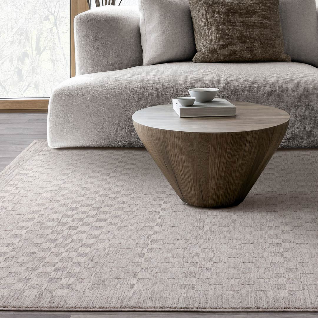 Softscape Checked Grey Rug – Lime Lace