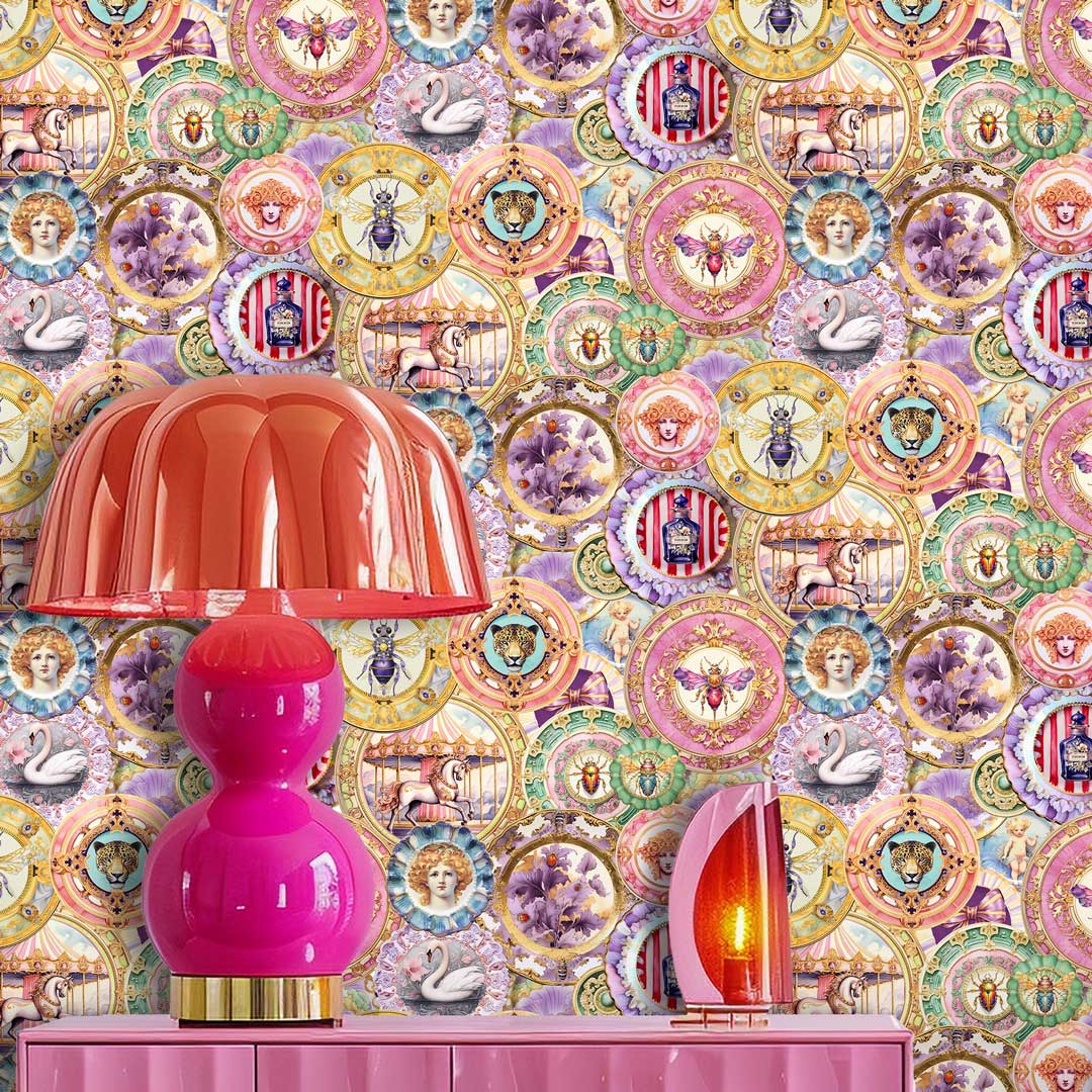 Wonderland Plates Wallpaper – Lime Lace