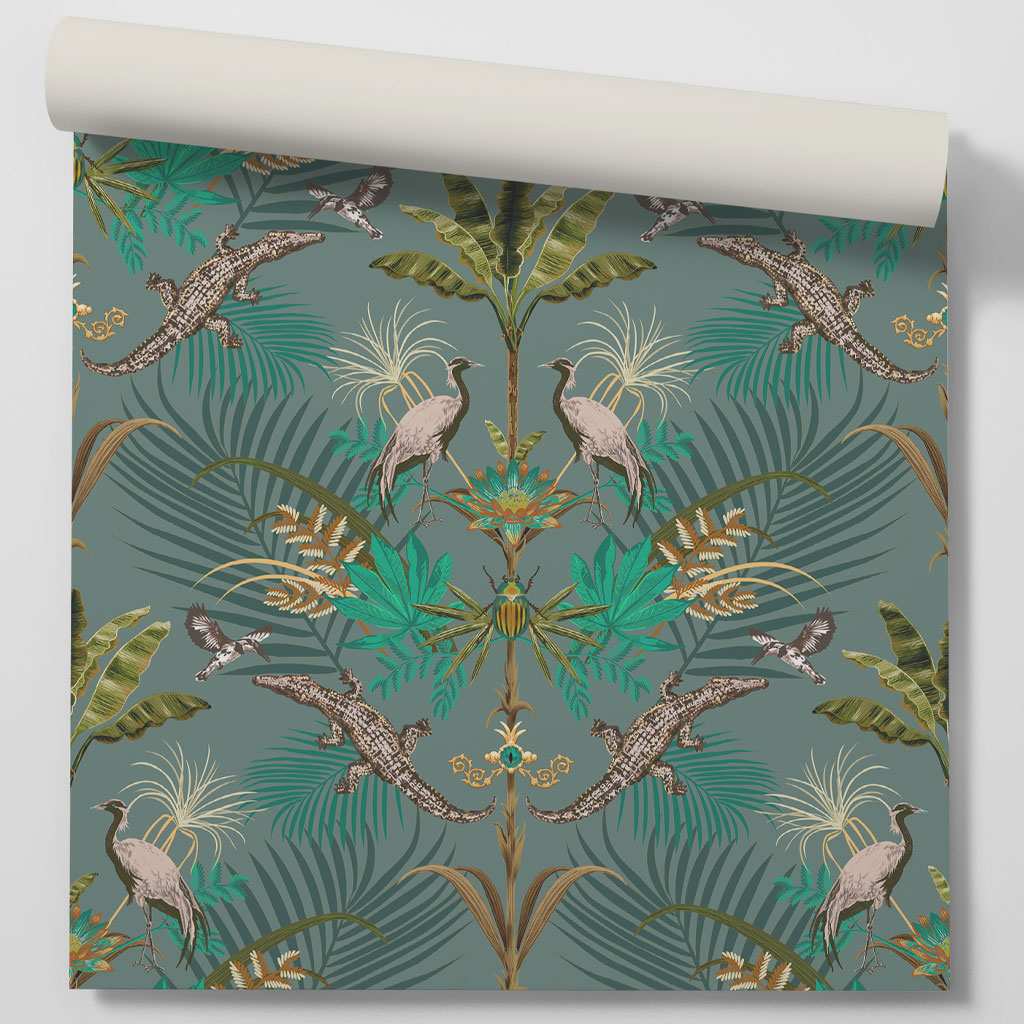 Crocodilia Wallpaper - River - Becca Who - Designer Wallpaper – Lime Lace