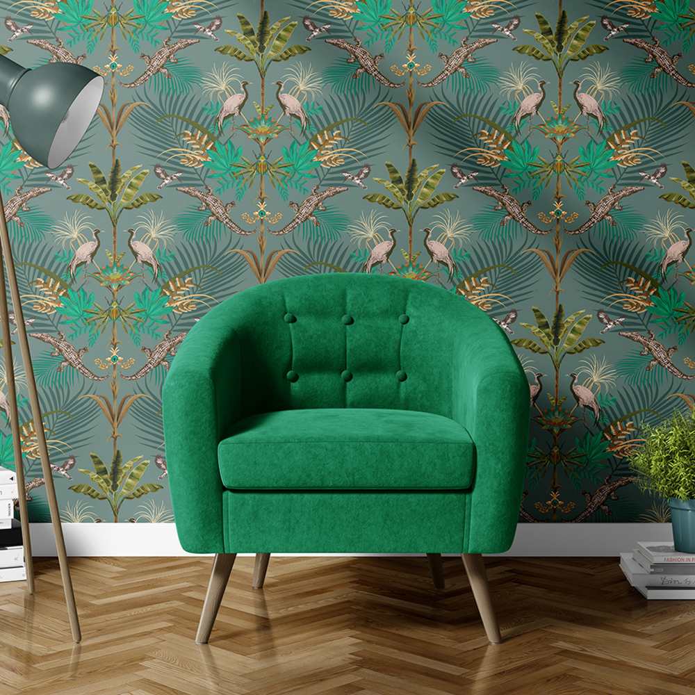 Crocodilia Wallpaper - River - Becca Who - Designer Wallpaper – Lime Lace