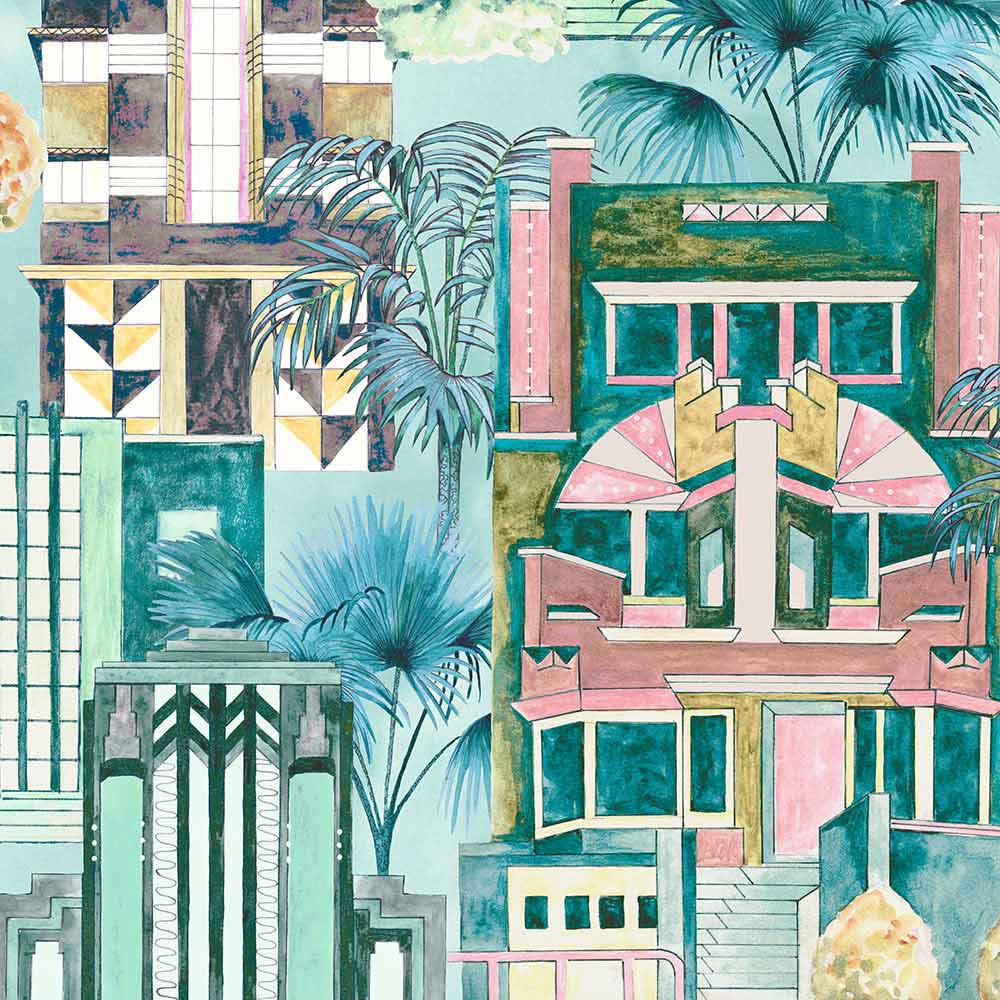 Downtown Deco Wallpaper - Miami Mint - Brand McKenzie – Lime Lace