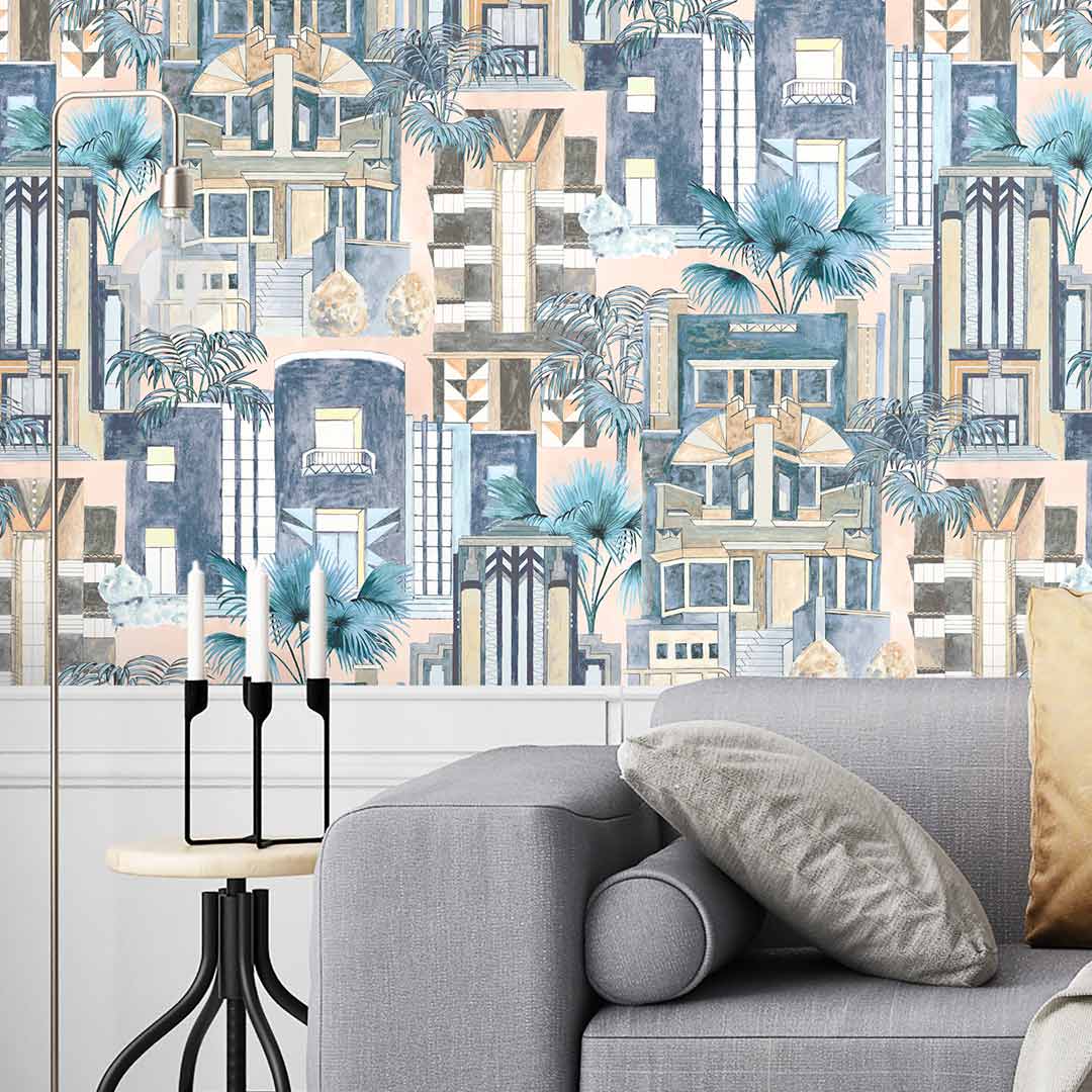 Downtown Deco Wallpaper - Pastel Blue - Brand McKenzie – Lime Lace