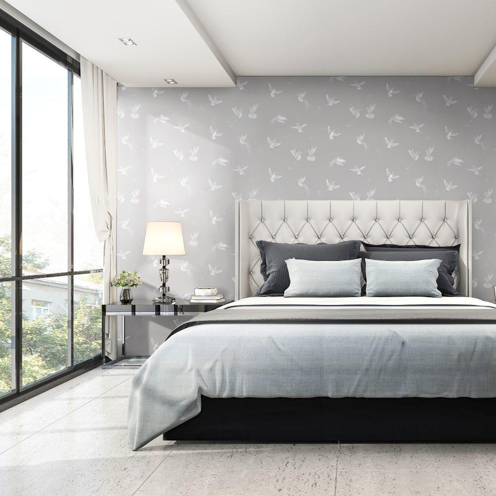 Exotic Birds Wallpaper - Concrete Grey - Brand Mckenzie – Lime Lace