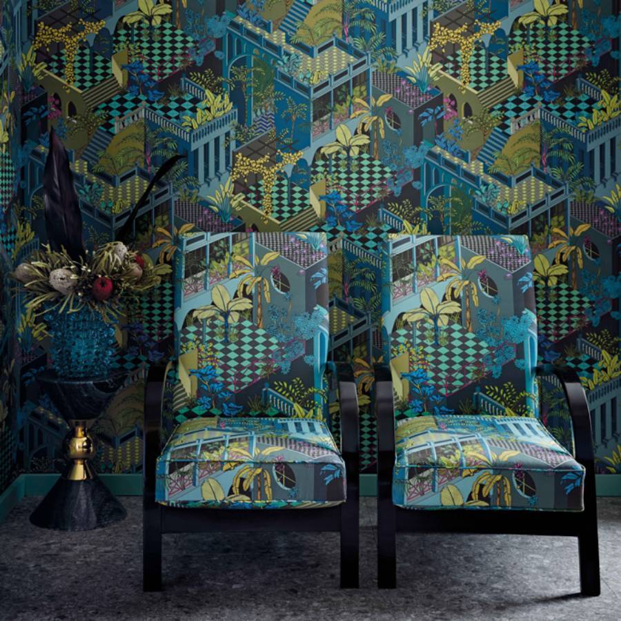 Miami 100% Cotton Fabric - Cole & Son - Linear Meter / Petrol Multi ...