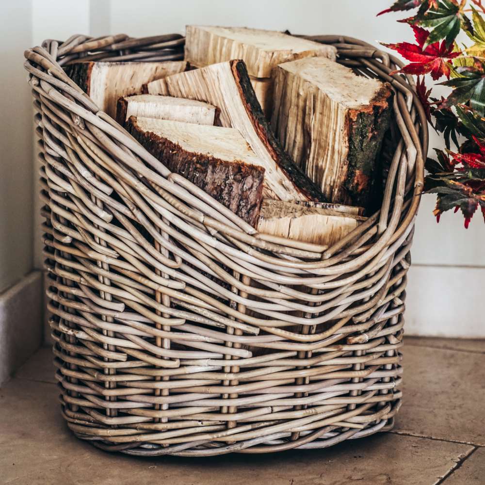 Round Wicker Log Storage Basket – Lime Lace
