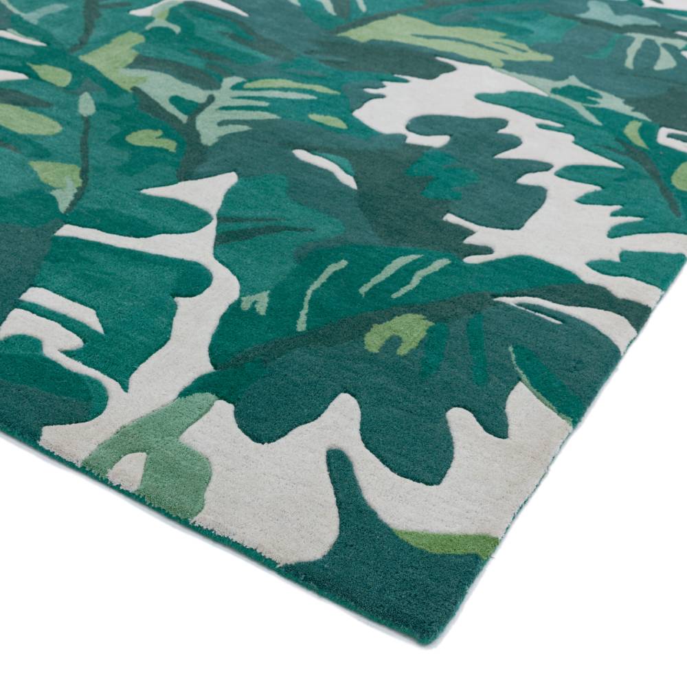 Tropical Palm Leaf Wool Rug – Lime Lace