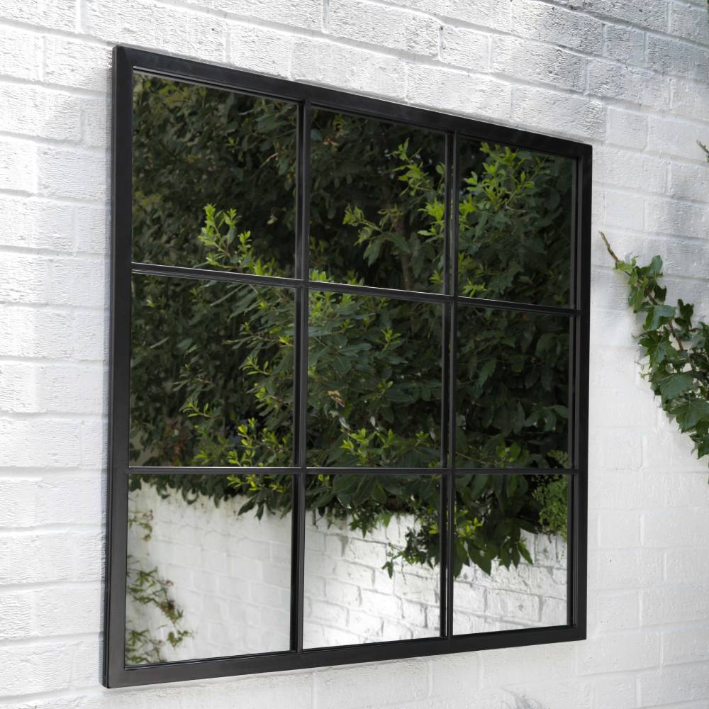 Black Square Window Pane Outdoor Mirror – Lime Lace