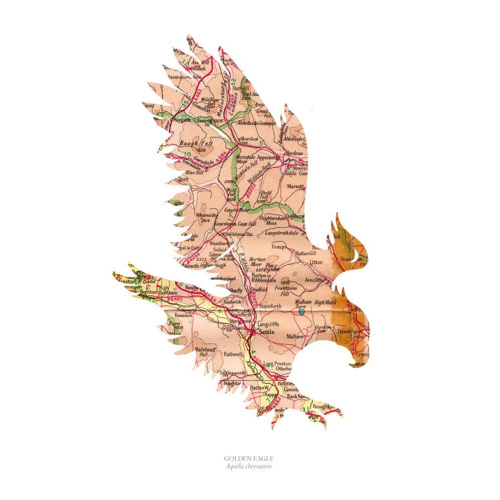 Personalised Vintage Golden Eagle Map Print – Lime Lace