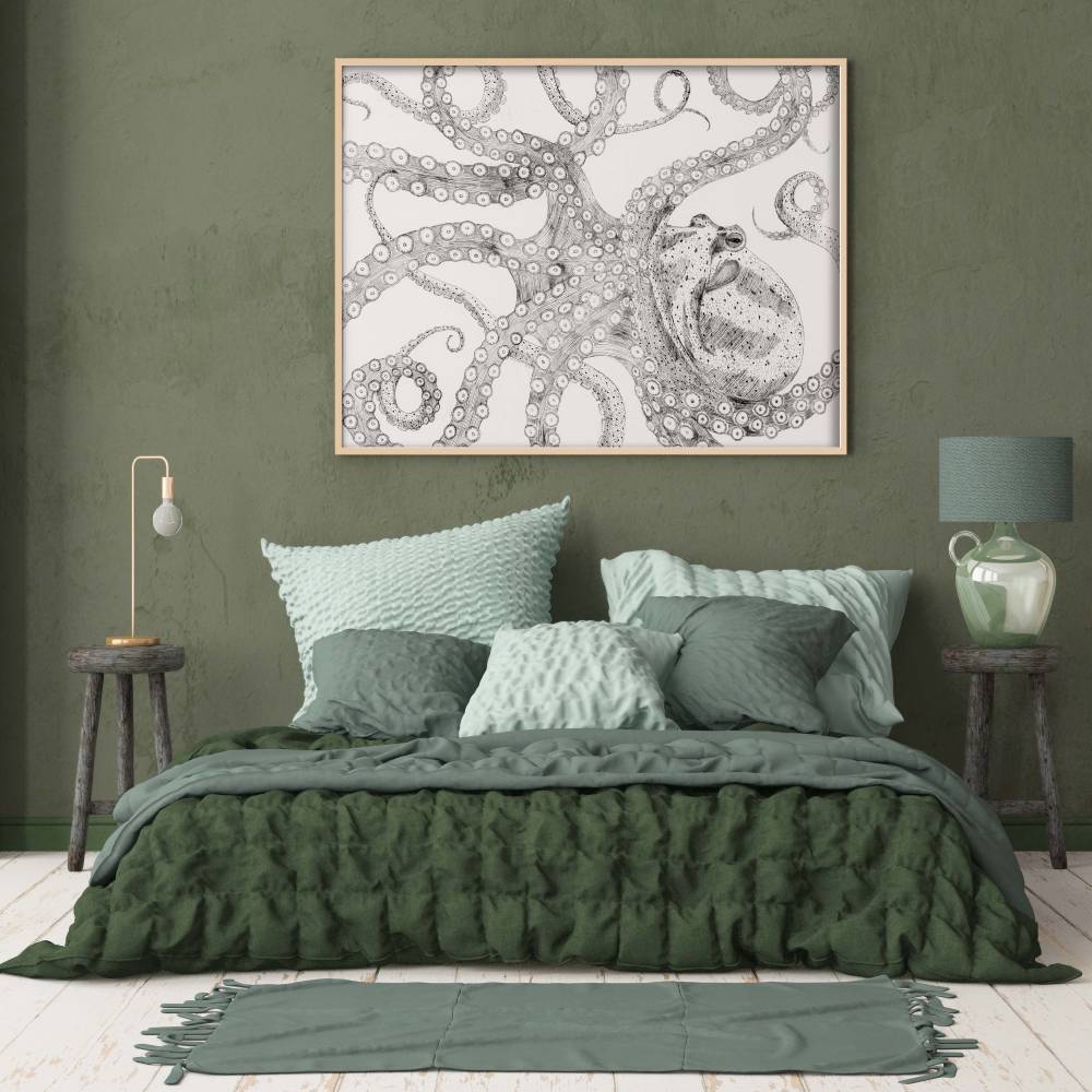 Solitary Octopus Artwork - Black – Lime Lace