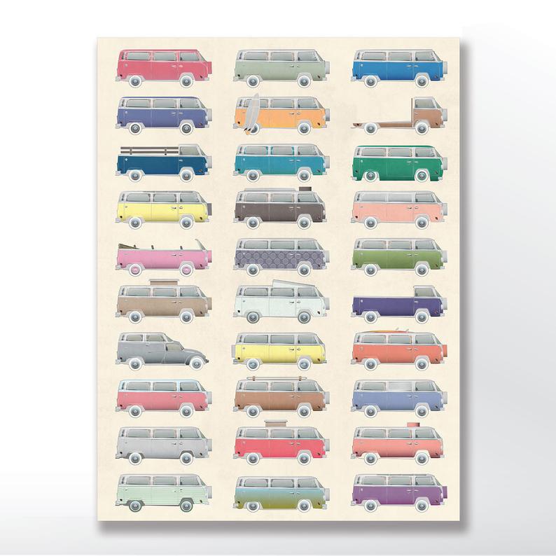 VW Camper Van Print - Art – Lime Lace